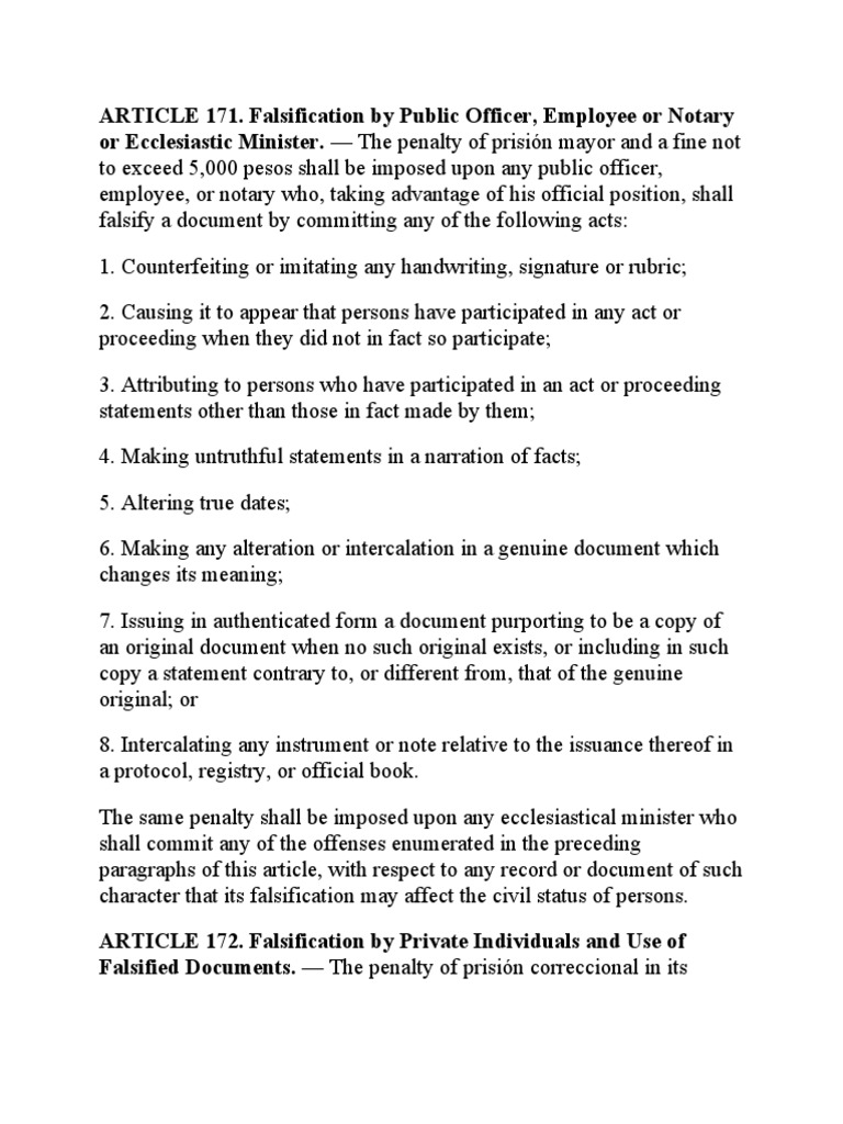 Prohibitions Against Falsifying Official Documents and Penalties for ...