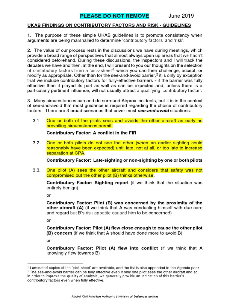 UK Airprox Board Guidelines On Factors and Risk of Airprox 03jun 2019 ...