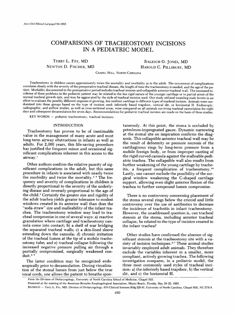 Comparisons of Tracheostomy Incisions in A Pediatric Model | PDF ...