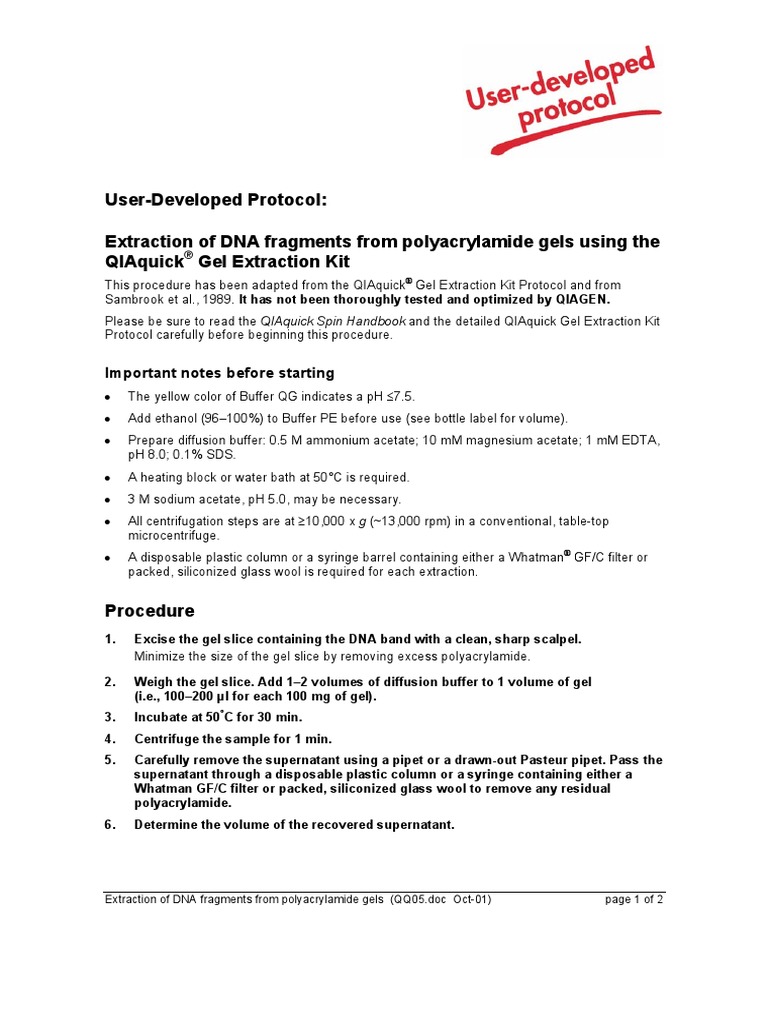 QQ05 Extraction of DNA Fragments From Polyacrylamide Gels Using The ...