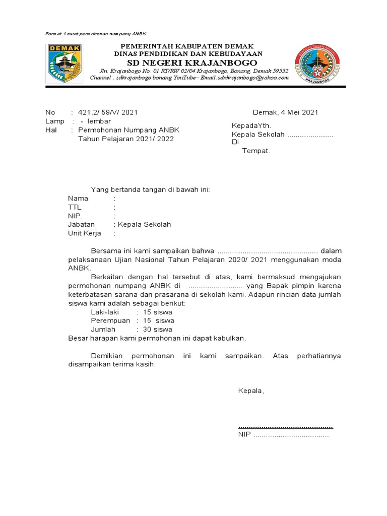 Format Permohonan Numpang Anbk | PDF