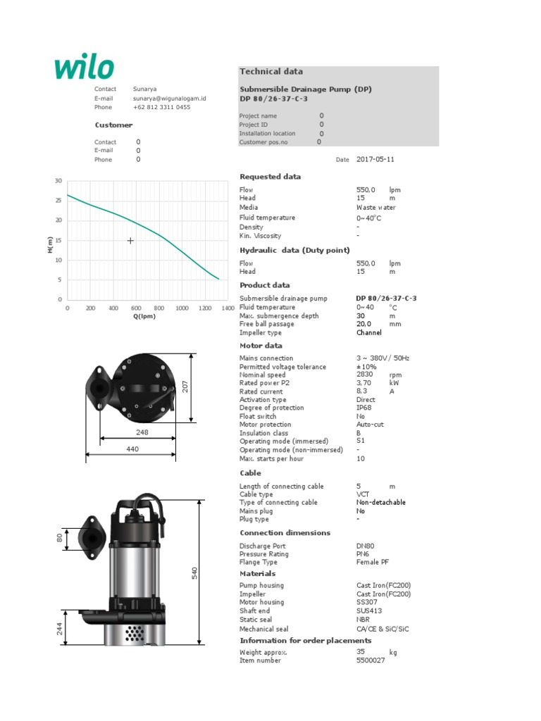 Pompa Sumpit R. Pompa 550LPM@15M (DP 80-26 - 3,7KW - 2pole) | PDF ...