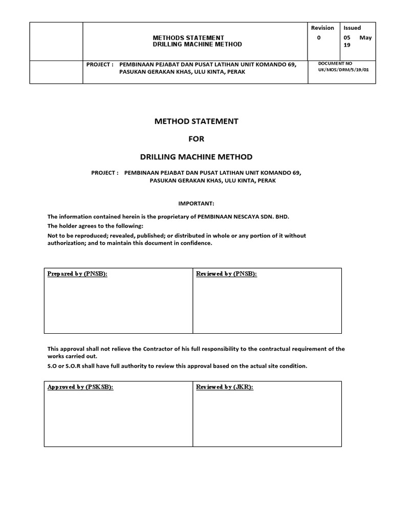 Drilling Method Statement for 69 Komando | PDF | Personal Protective ...