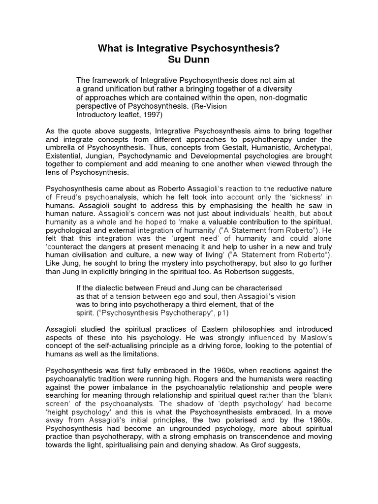 Understanding Integrative Psychosynthesis | PDF | Psychotherapy ...