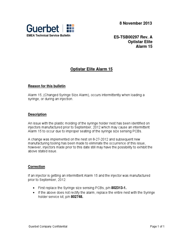 ES-TSB00297 Optistar Elite Alarm 15 | PDF