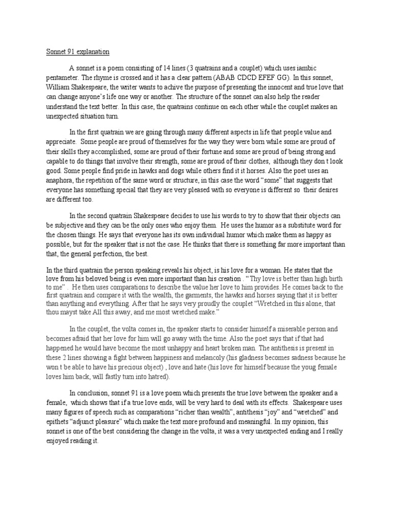 An Analysis of Shakespeare's Sonnet 91 and its Exploration of the Power ...