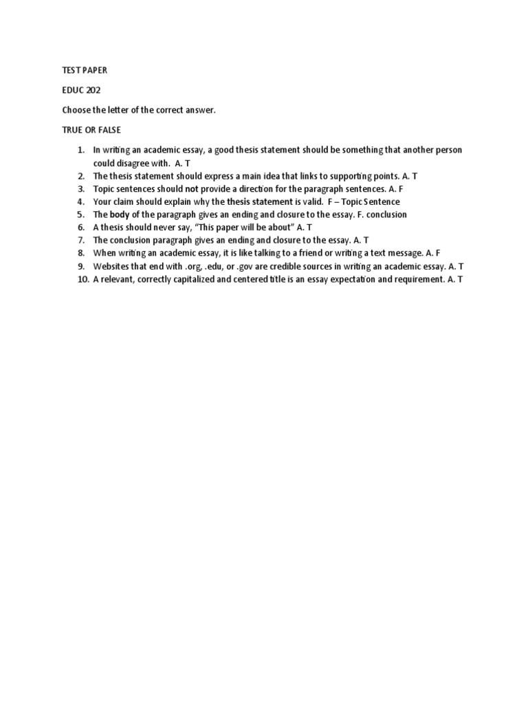 Test Paper | Download Free PDF | Essays