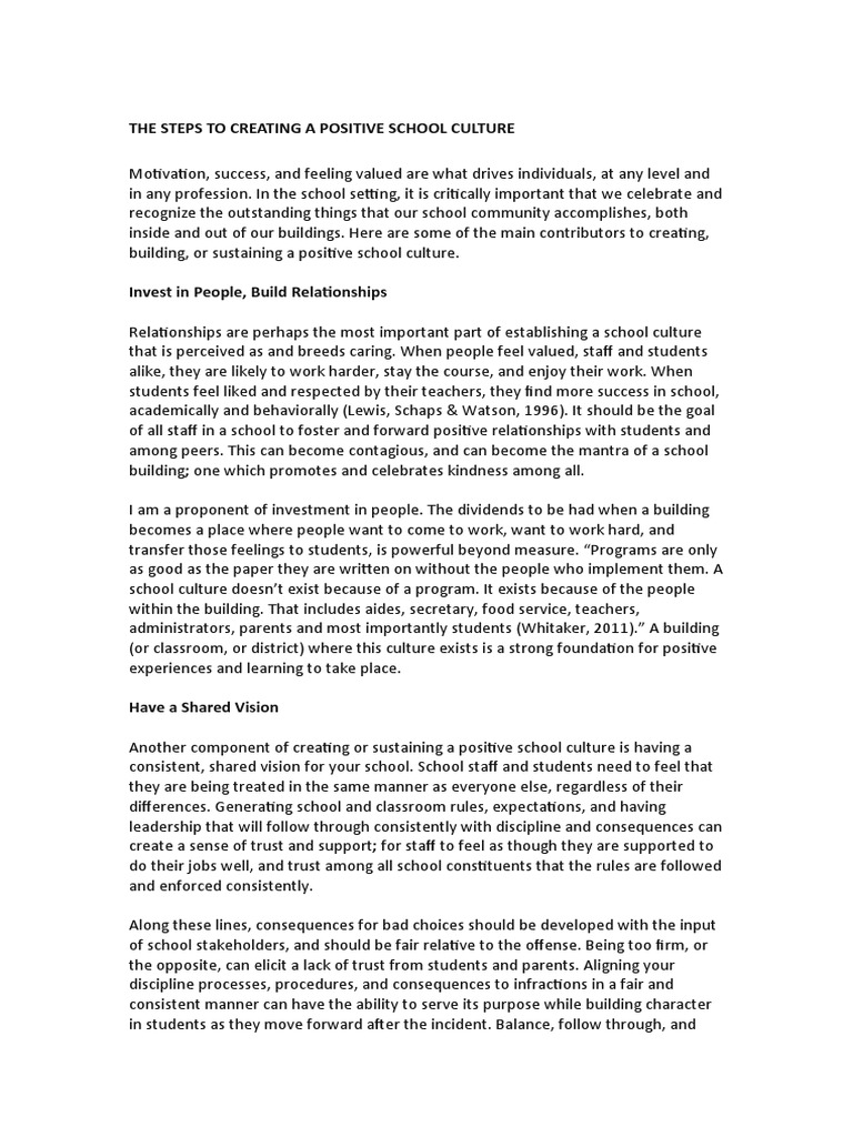 Creating Positive School Culture | PDF | Teachers | Leadership