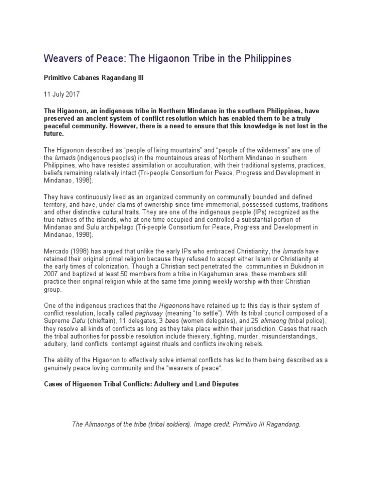 Weavers of Peace: The Higaonon Tribe in The Philippines | PDF | Wife ...