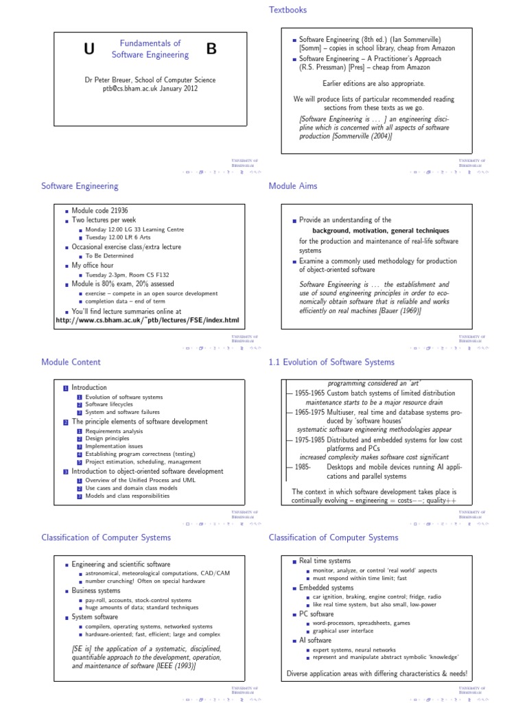 Lecture 01 Fundamentals of Software Engi | PDF | System | Real Time ...
