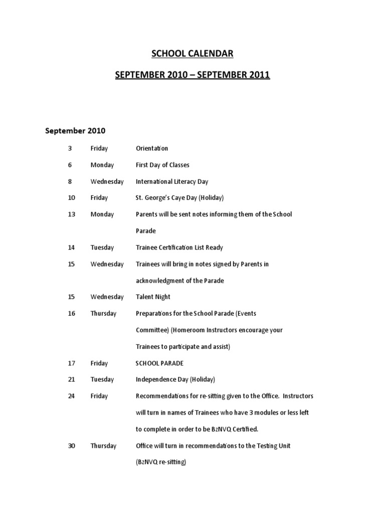 School Calendar 2010-2011 Events Schedule | PDF | Academic Term | Test ...