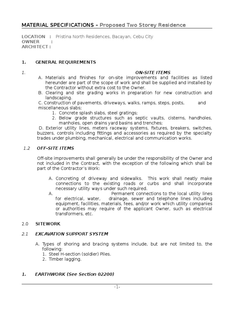 Material Specifications - : LOCATION: Pristina North Residences ...