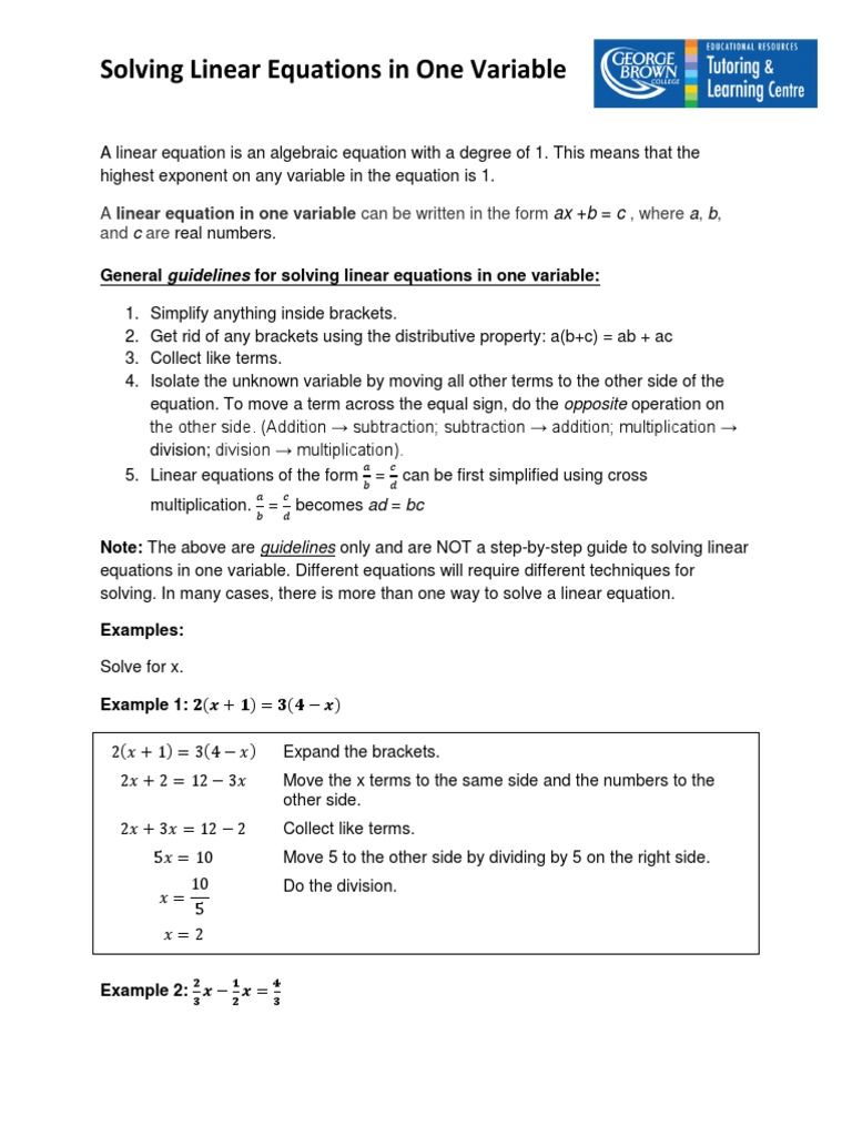 Solving Linear Equations in One Variable | PDF | Arithmetic | Equations