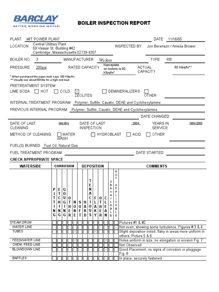 Boiler Inspection Report Template | PDF | Boiler | Energy Conversion