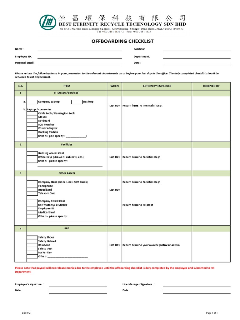 Offboarding Checklist | PDF | Microcomputers | Personal Computers