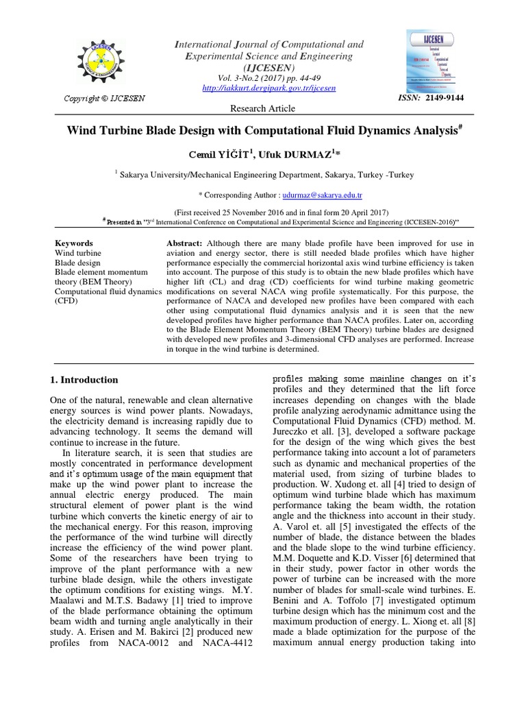Wind Turbine Blade Design With Computational Fluid Dynamics Analysis