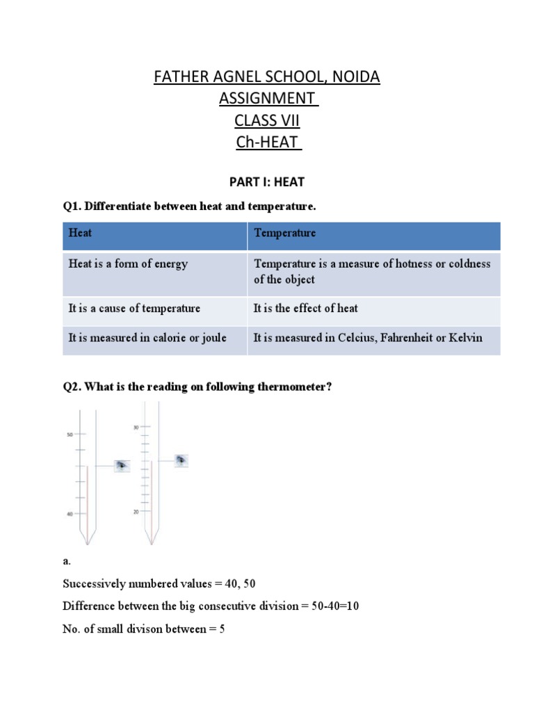 Father Agnel School, Noida Assignment Class Vii Ch-Heat | PDF ...