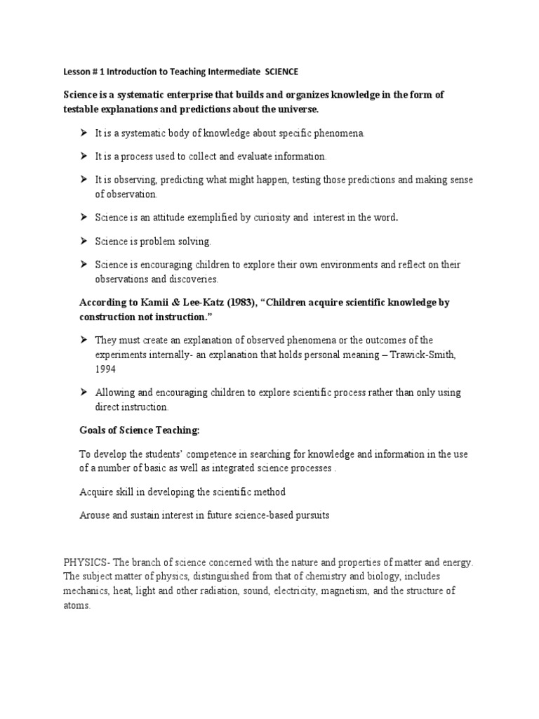 Lesson # 1 Introduction To SCIENCE | PDF | Constructivism (Philosophy ...