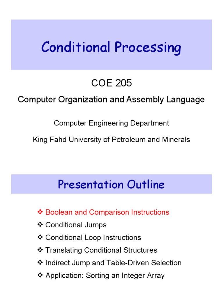 Conditional Processing: Computer Organization and Assembly Language | PDF | Control Flow ...