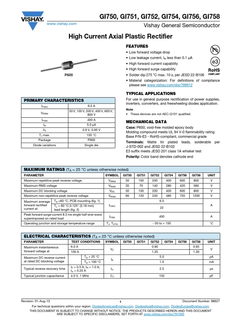 GI750, GI751, GI752, GI754, GI756, GI758: Vishay General Semiconductor | PDF | Rectifier | Diode