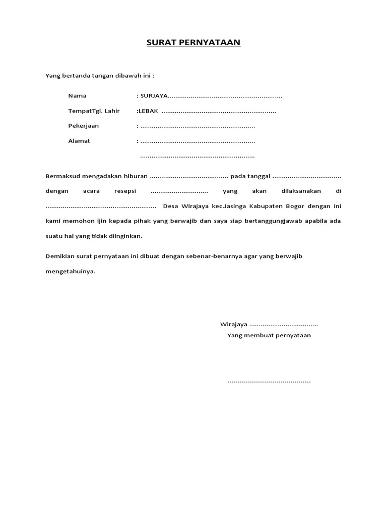 Surat Pernyataan Izin Rame Rame | PDF