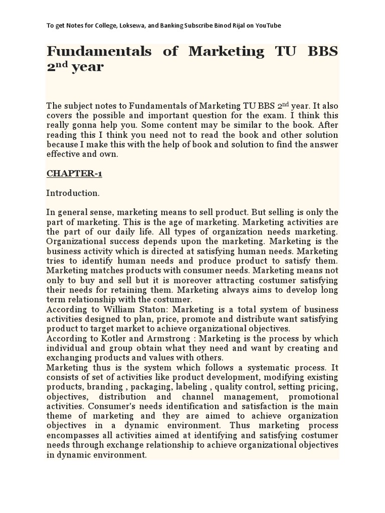 Fundamentals of Marketing TU BBS 2nd Year | PDF | Market Segmentation ...