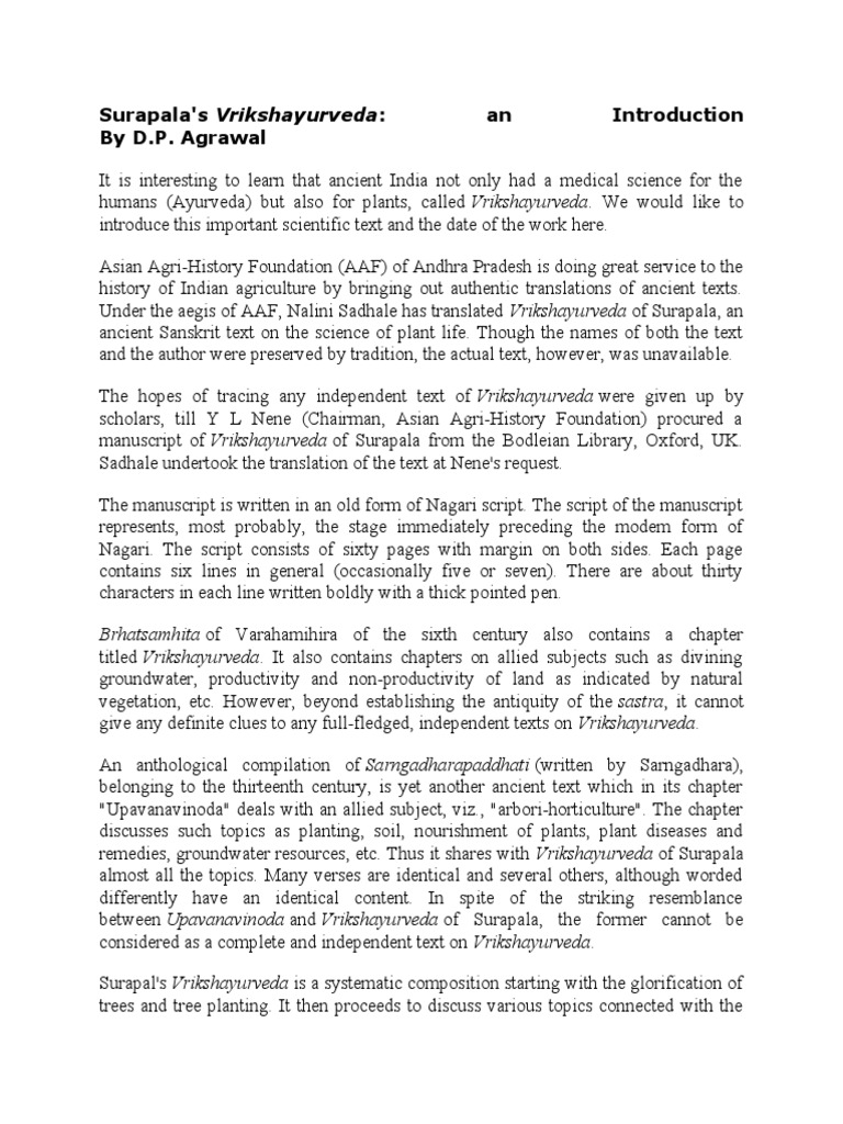 Surapala's Vrikshayurveda - Capsule | PDF | Trees | Sowing