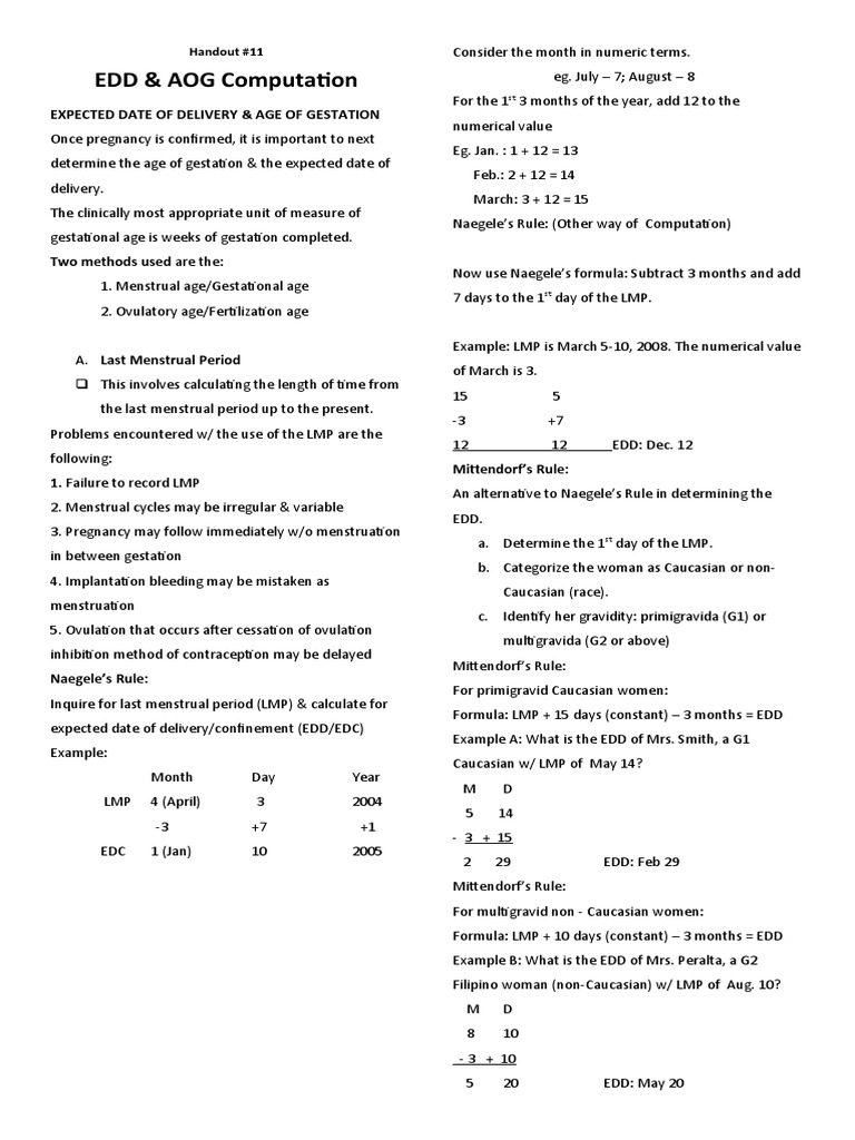 EDD & AOG Computation: Expected Date of Delivery & Age of Gestation ...