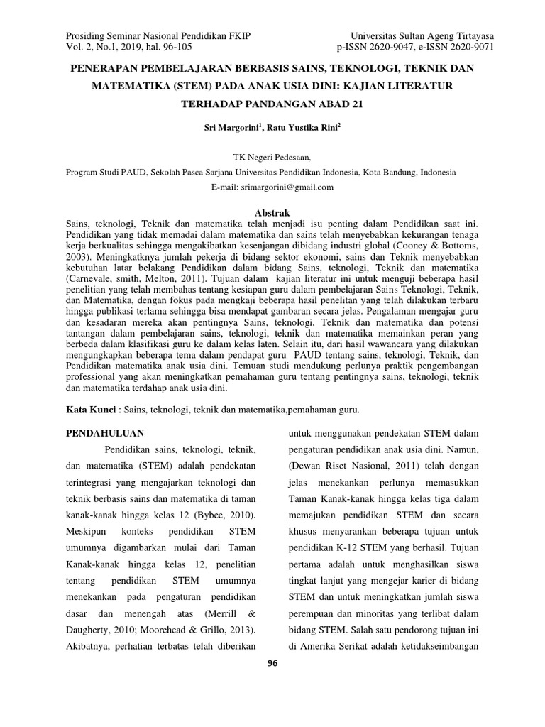 Penerapan Pembelajaran Berbasis Sains, Teknologi, Teknik Dan Matematika (Stem) Pada Anak Usia ...