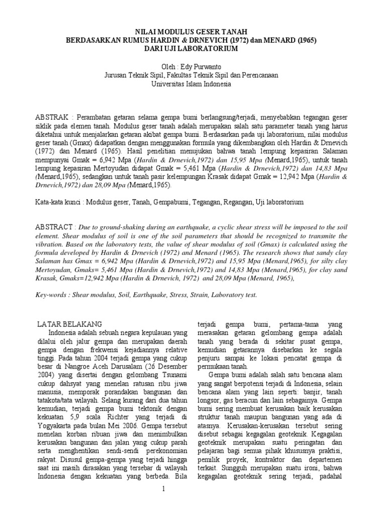 Nilai Modulus Geser Tanah Berdasarkan Rumus Hardin & Drnevich (1972 ...