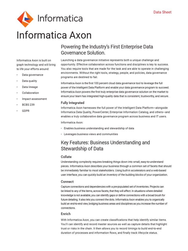 Informatica Axon Data Sheet 3300en | PDF | Data Quality | Governance