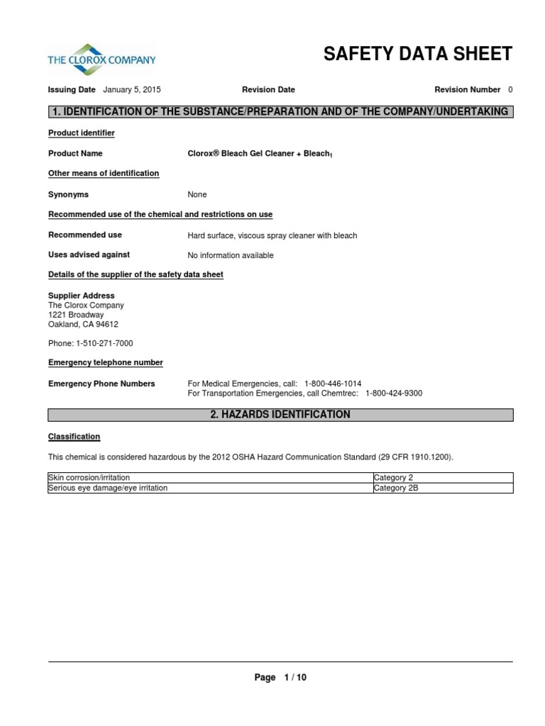Safety Data Sheet: 1. Identification of The Substance/Preparation and ...