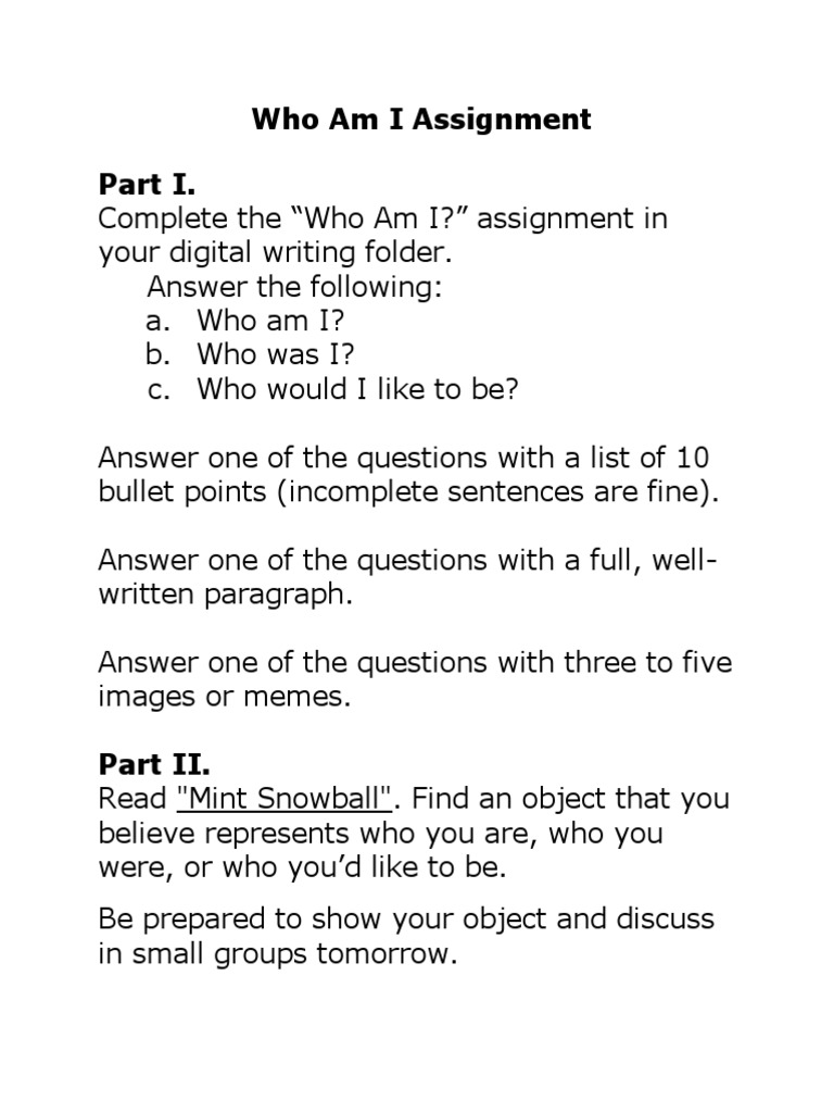 Who Am I Assignment | PDF