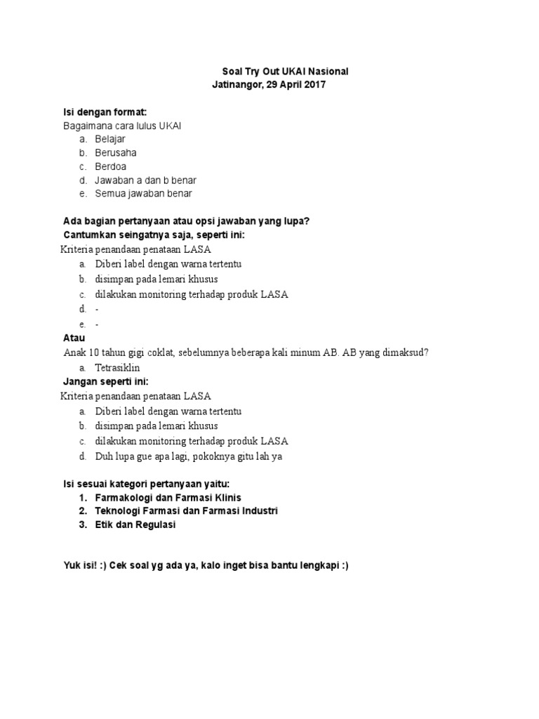 Soal Try Out UKAI Nasional 29 April 2017 | PDF