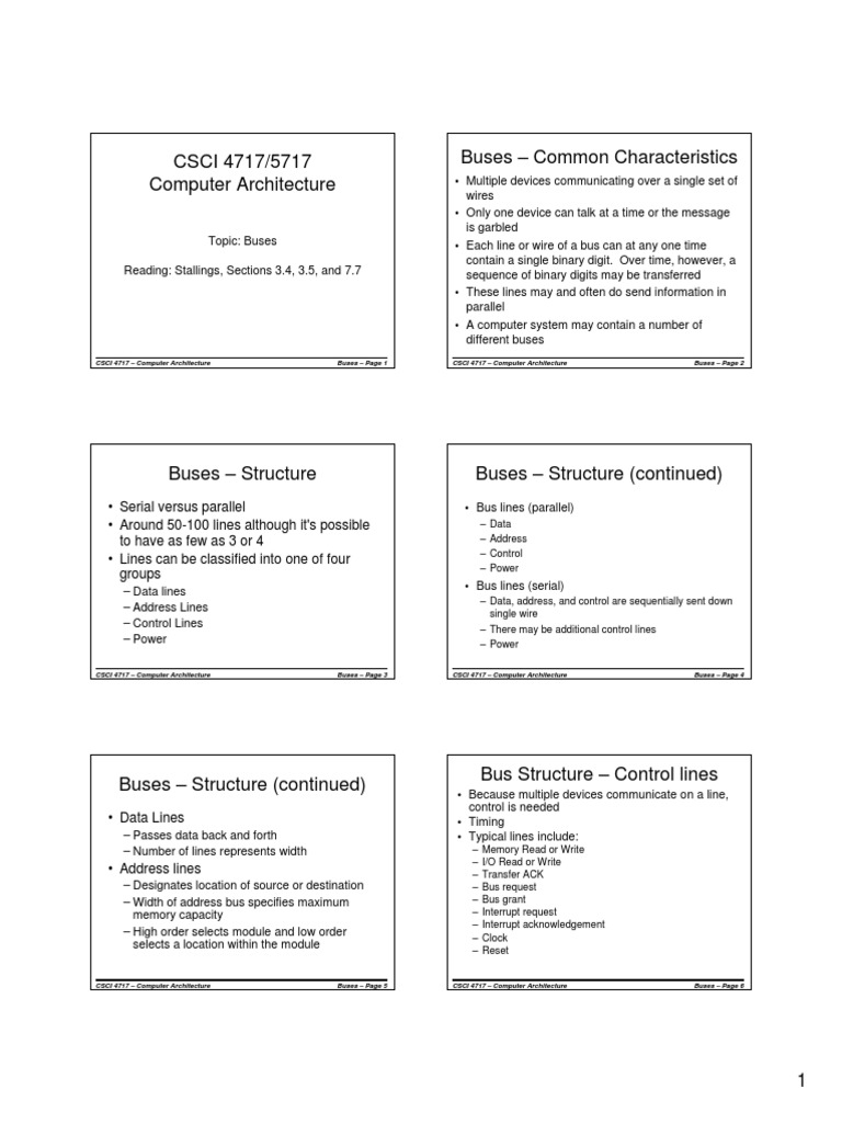 Csci 4717 5717 Computer Architecture Buses Common Characteristics Pdf Computer Networking