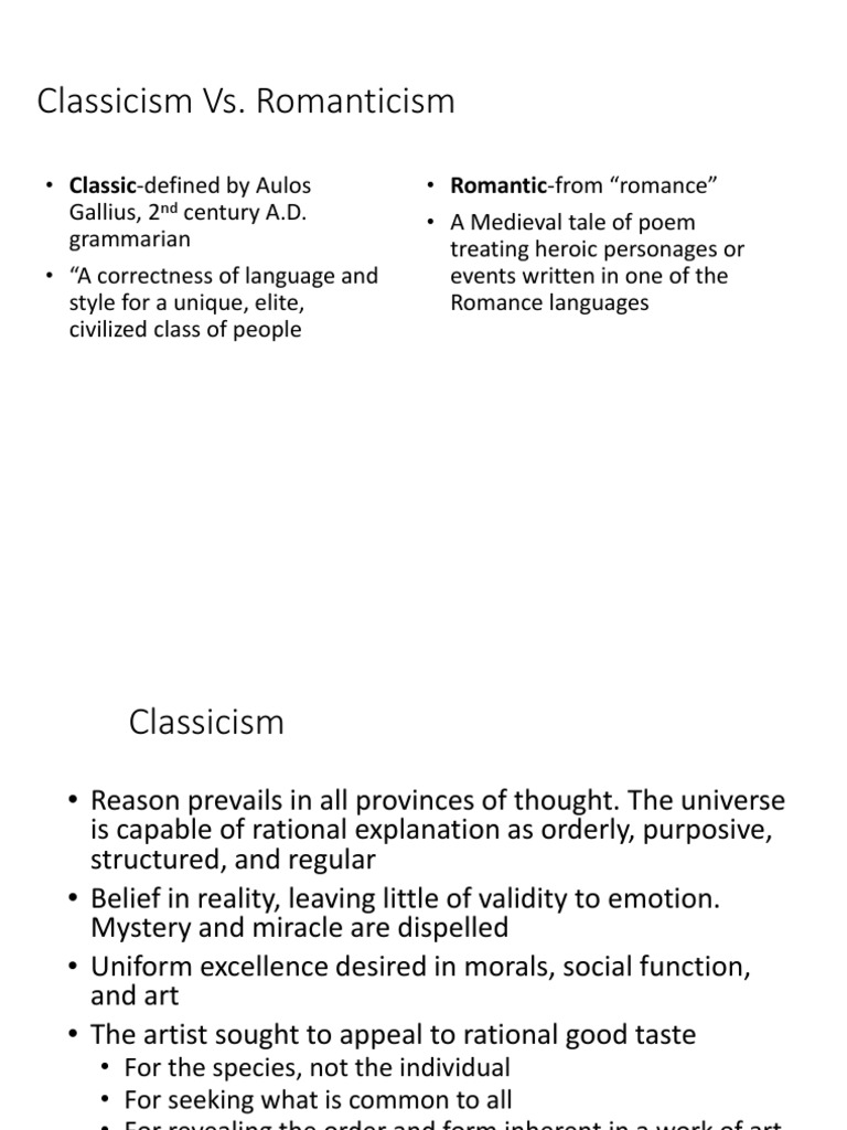 Classicism Vs. Romanticism: A Comparison of Aesthetic Philosophies in ...