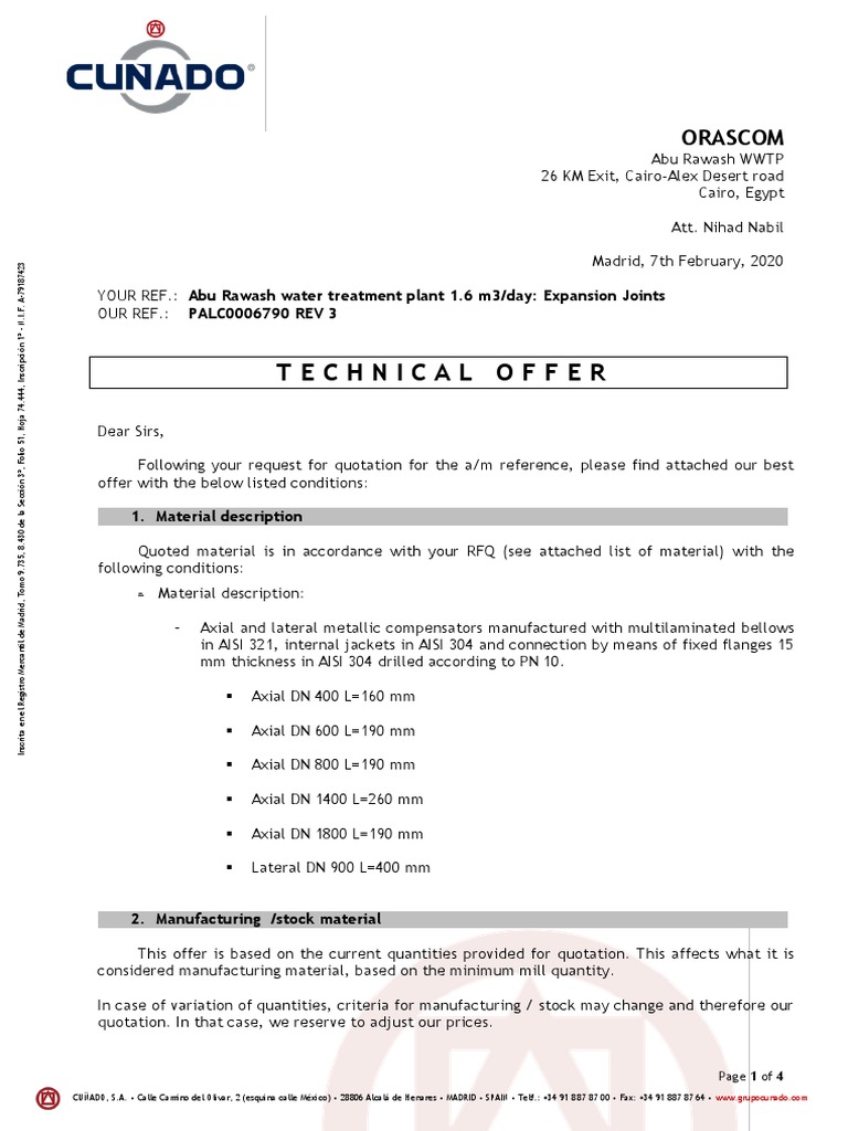 Technical Offer: Orascom | PDF | International Organization For ...