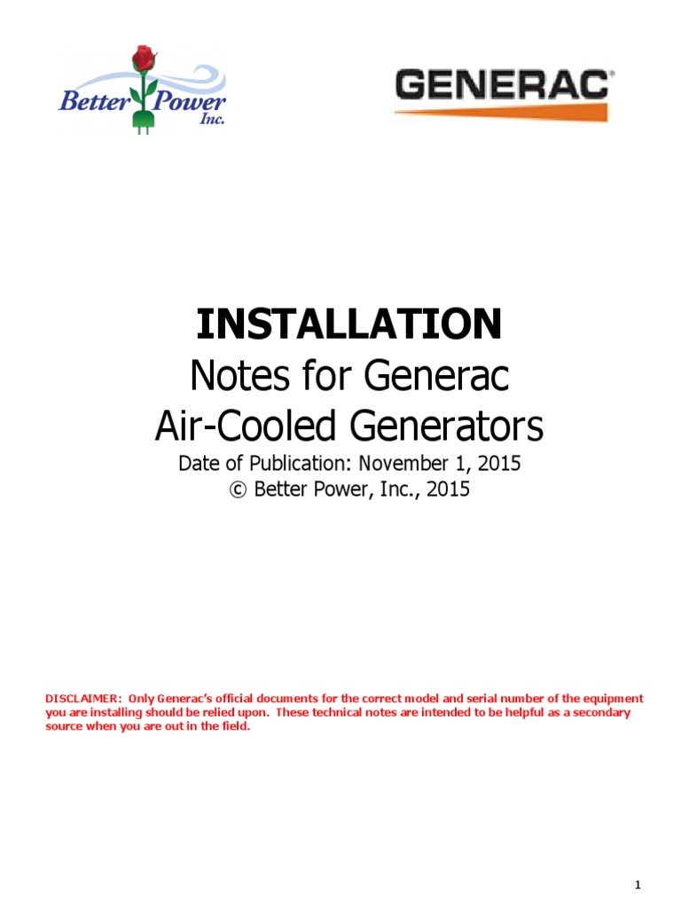 Installation Notes For Generac Air Cooled Generators | PDF | Relay ...