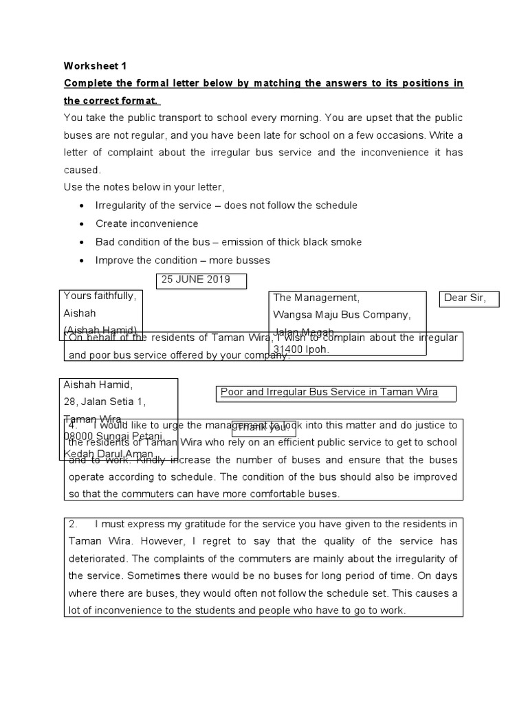 Formal Letter Worksheet (Form 1) | PDF | Bus Transport | Bus