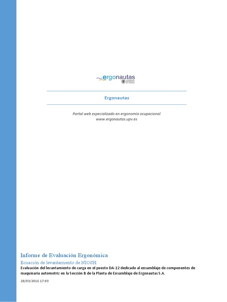 Informe - Demo NIOSH | PDF | Factores humanos y ergonomía | Business