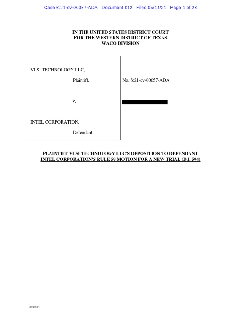 21-05-14 VLSI Opposition To Intel's Rule 59 Motion For New Trial | PDF ...