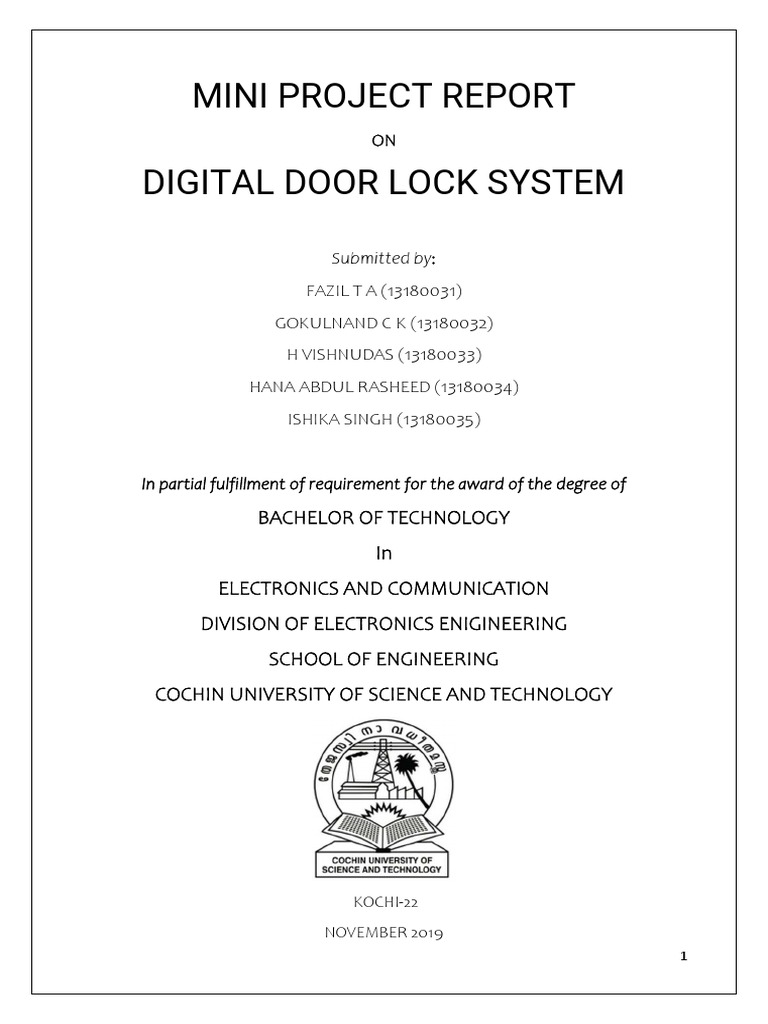 Mini Project Report Digital Door Lock System: Submitted by | PDF ...