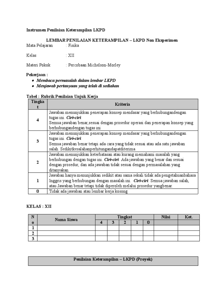 Utari - 3 Instrumen Penilaian Keterampilan LKPD | PDF
