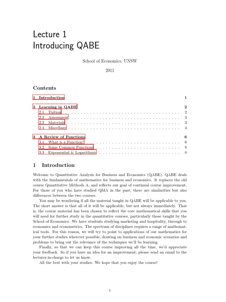 Introducing QABE: School of Economics, UNSW 2011 | PDF | Exponential ...