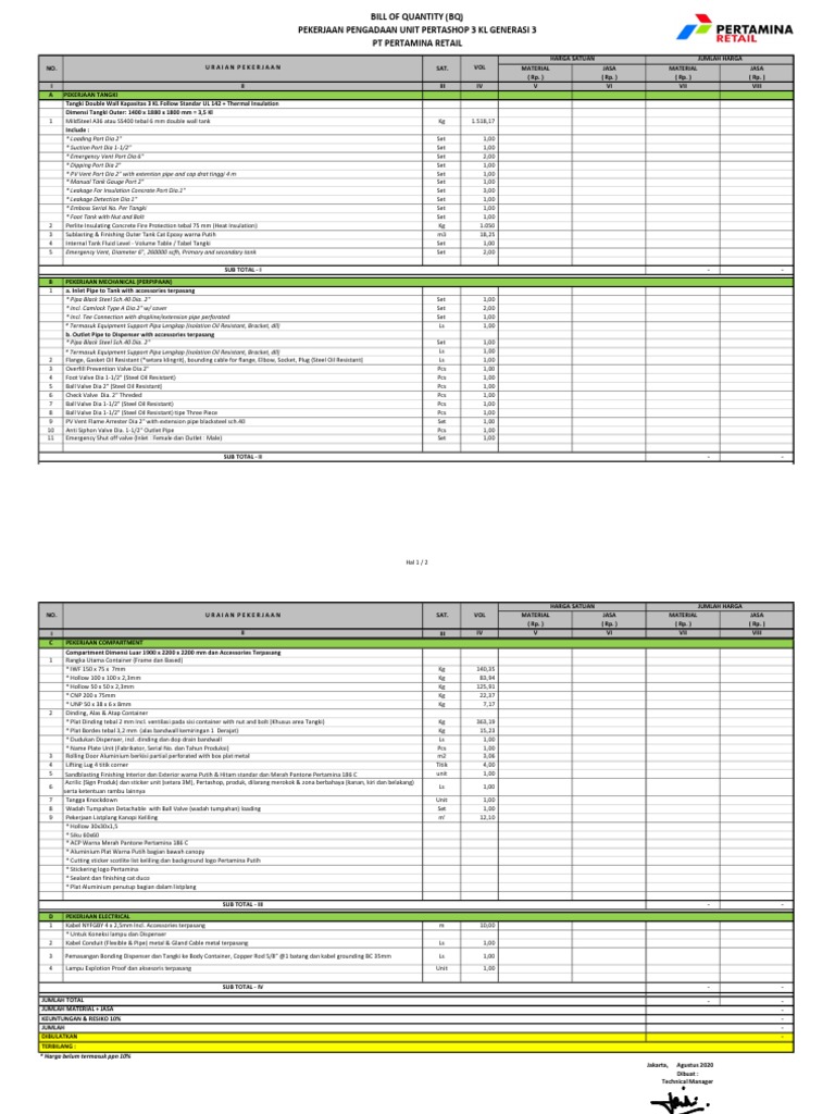 BQ Pengadaan Pertashop 3 KL Gen3-1-1-Ttd | PDF | Valve | Tools