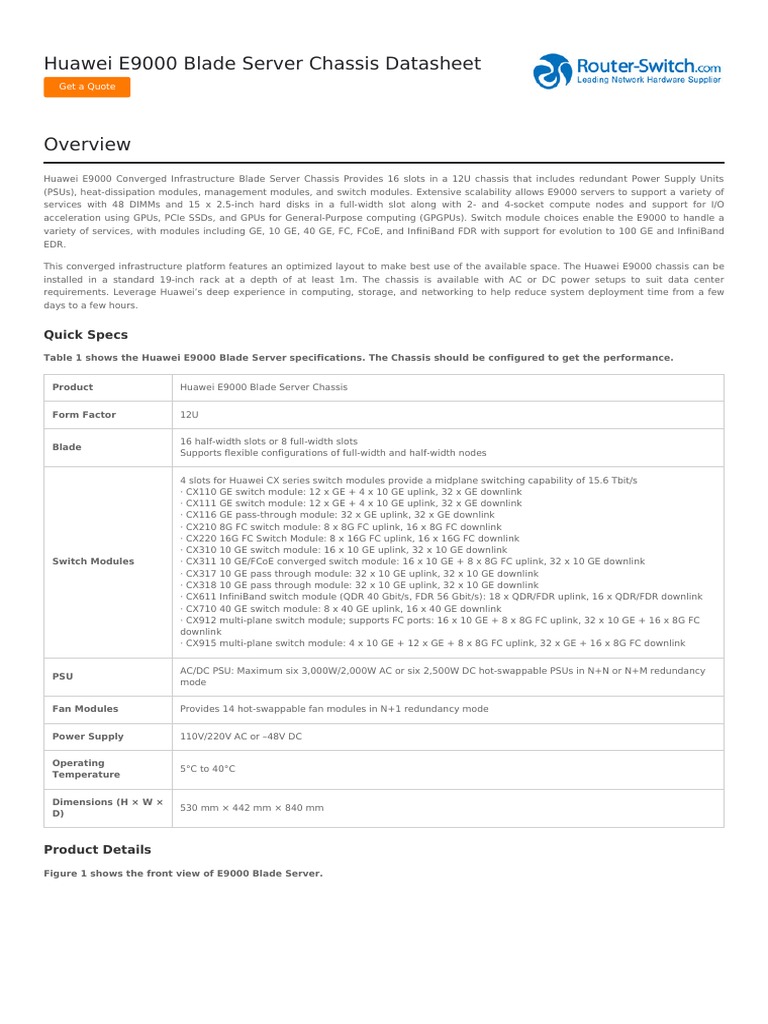 Huawei E9000 Blade Server Chassis Datasheet: Quick Specs | PDF ...