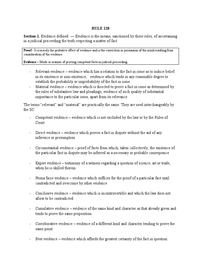 RULE 128 Section 1. Evidence Defined. - Evidence Is The Means ...