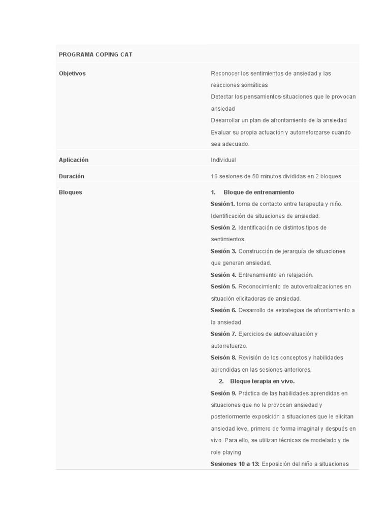 Programa Coping Cat | PDF | Ansiedad | La naturaleza humana