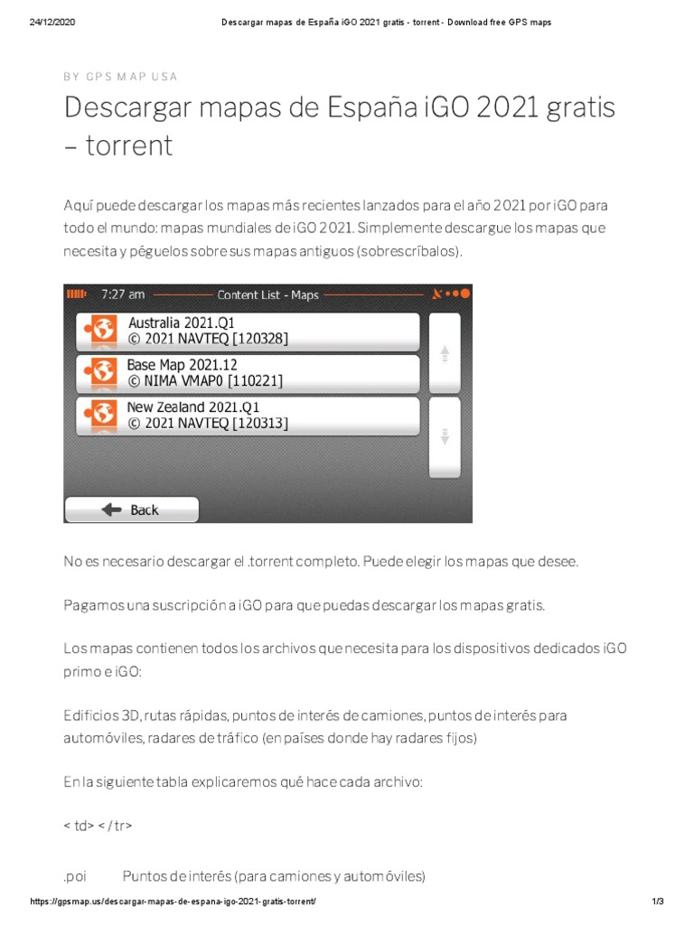 Descargar Mapas de España iGO 2021 Gratis - Torrent - Download Free GPS Maps | PDF | Ciencias de ...