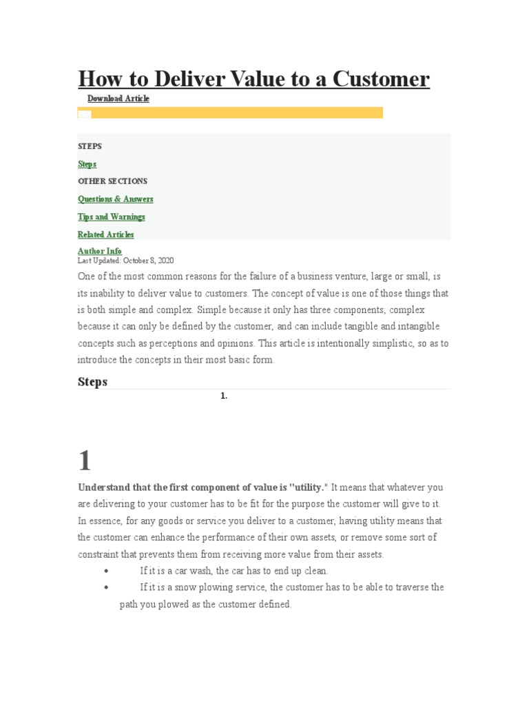 How To Deliver Value To A Customer | PDF | Value (Economics) | Marketing